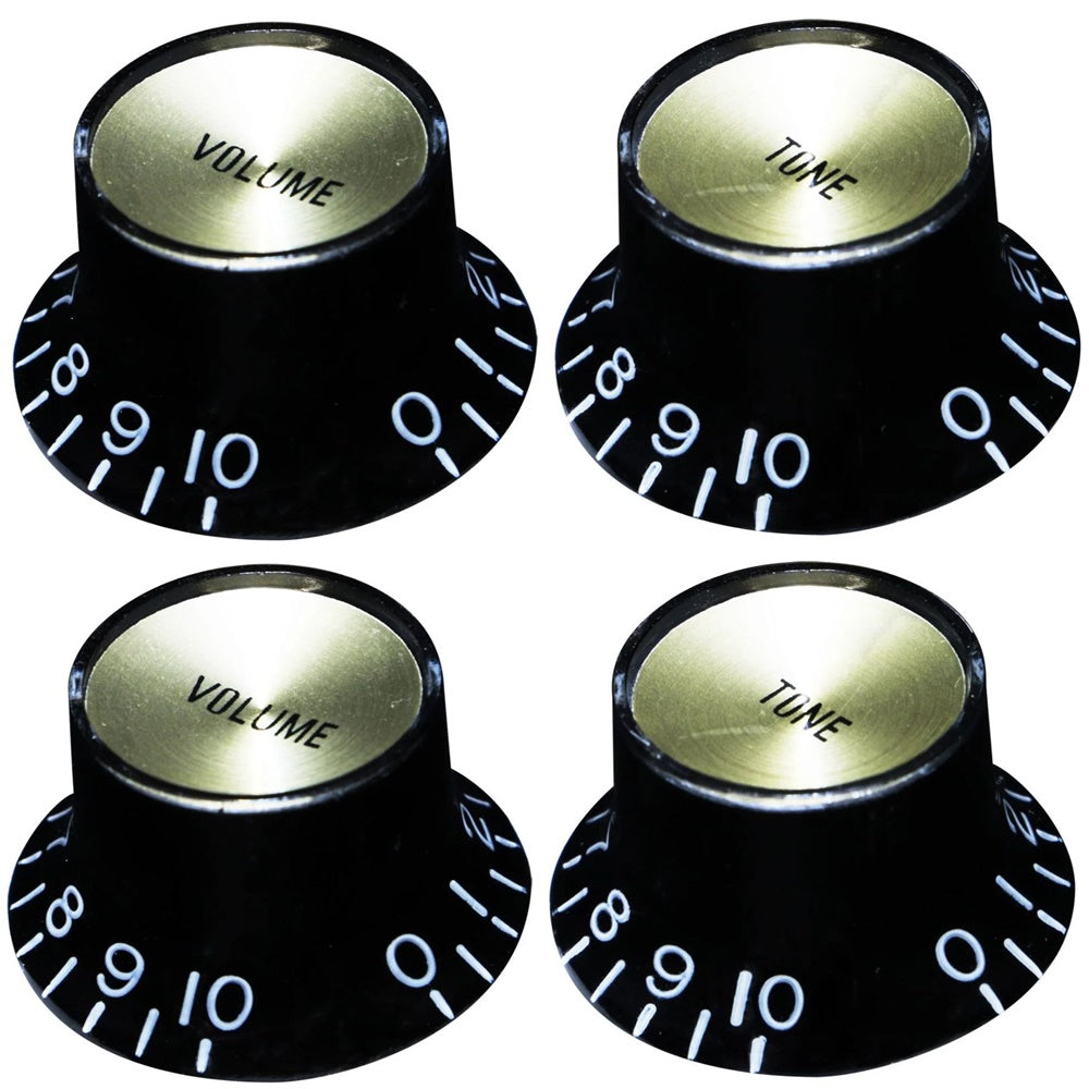Reflector Embossed Knob Set (4) For USA Gibson Guitars - Black/Gold In ...